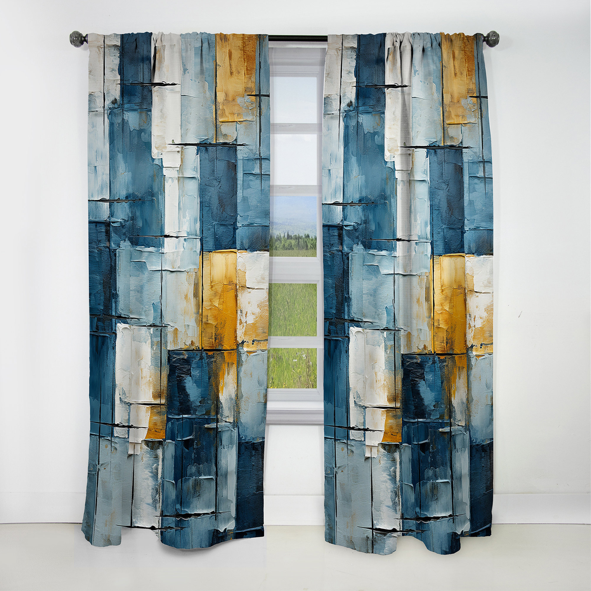 Orren Ellis Cerulean Cubism Shapes I - Abstract Shapes Curtain ...