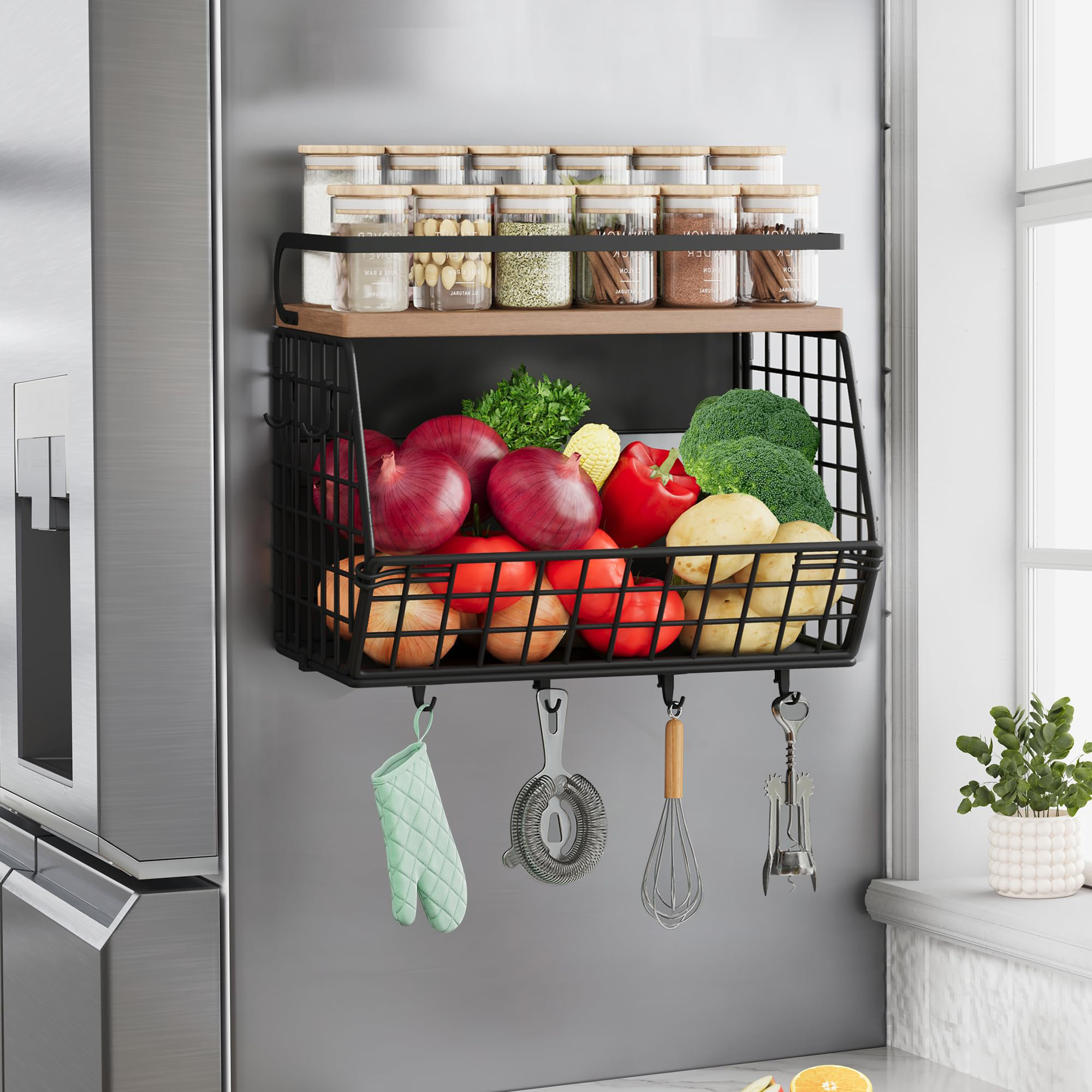 17 Stories Magnetic Shelf For Fridge,Onion And Potato Spice Snacks ...