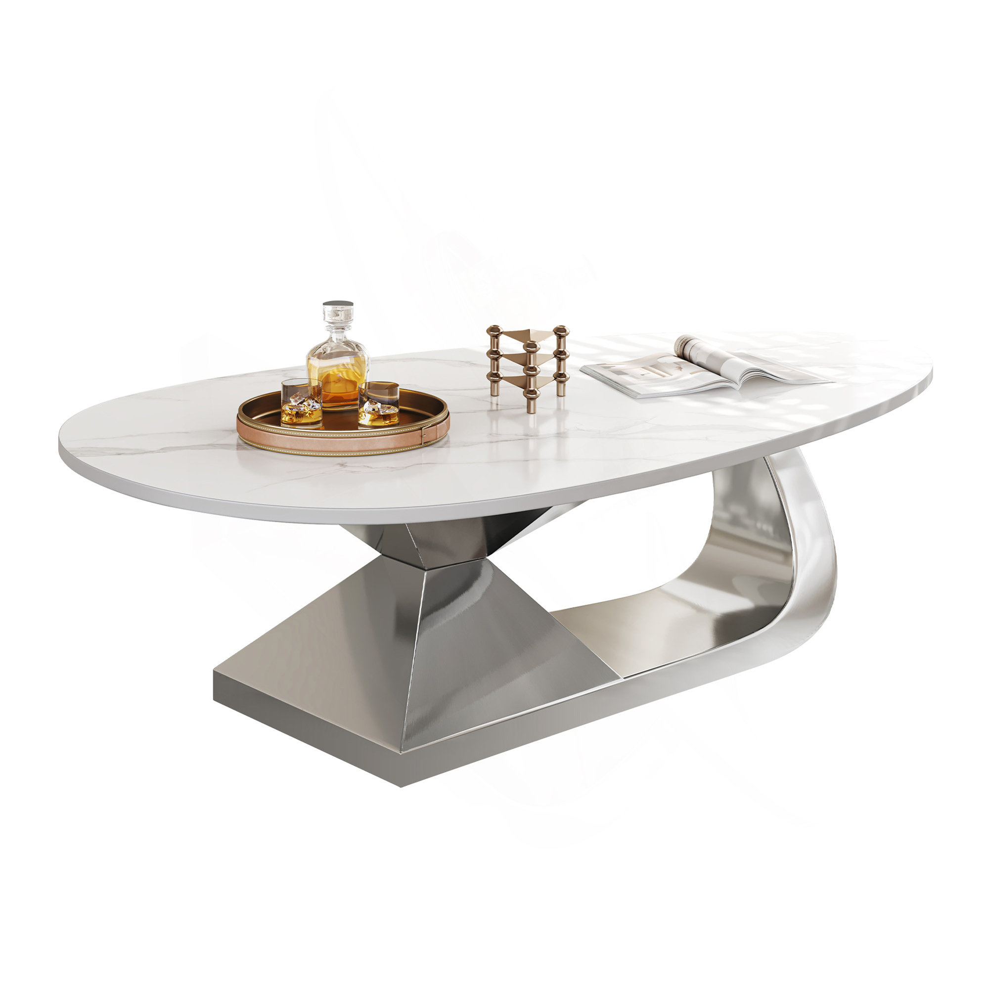 Orren Ellis Modern Tabletop Coffee Table With Stainless Steel Base ...
