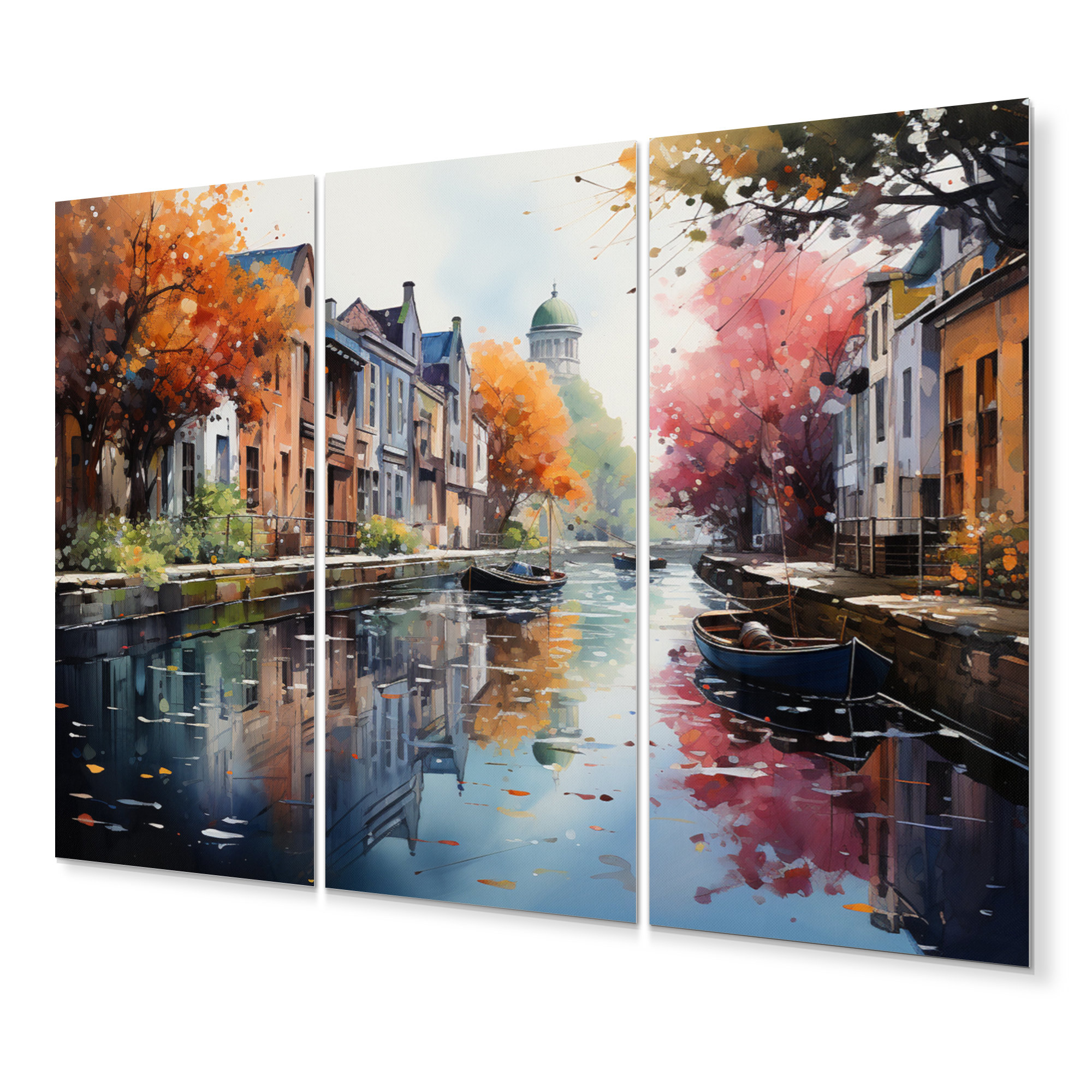 Design Art Pink Canal Vibrant Waterways Pointillism - Canals Metal Wall ...