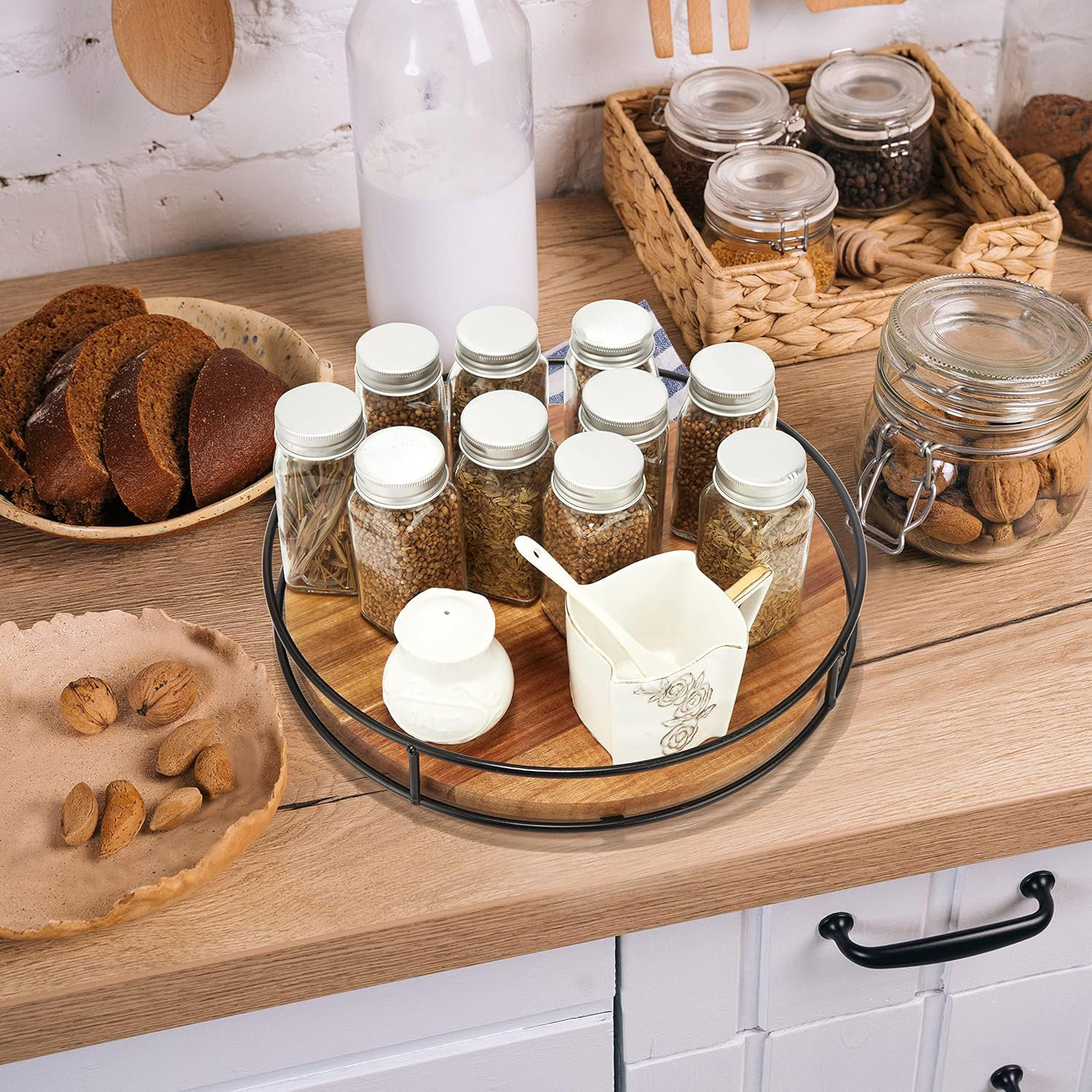 17 Stories 12 Inch Wood Lazy Susan Turntable For Table, Kitchen Rustic ...