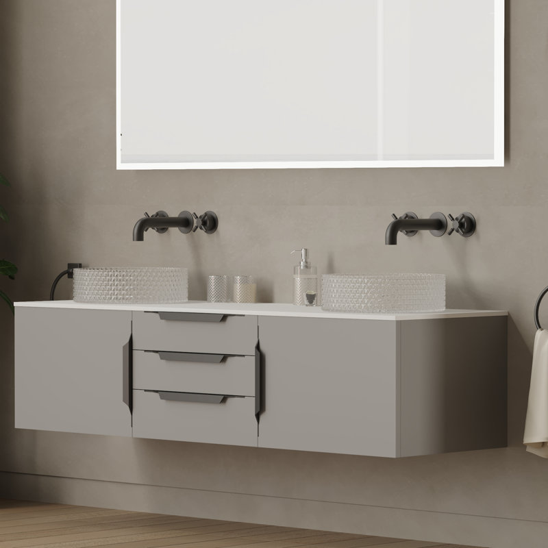 CastelloUSA Morden 72 Inch Wide White Countertop Solid Surface | Wayfair