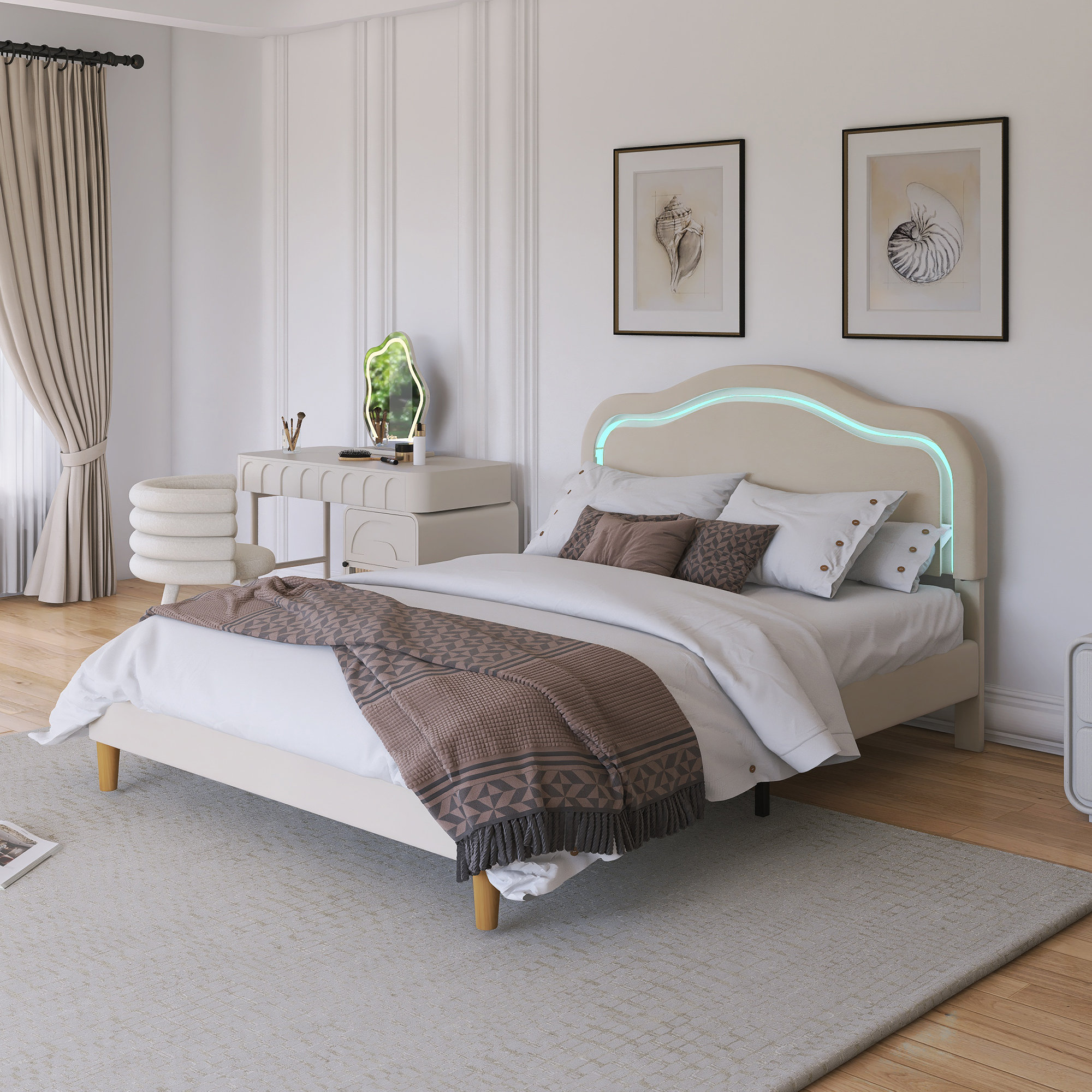 Lark Manor™ Pink Wood Frame Queen Smart LED Bed With Adjustable Height ...