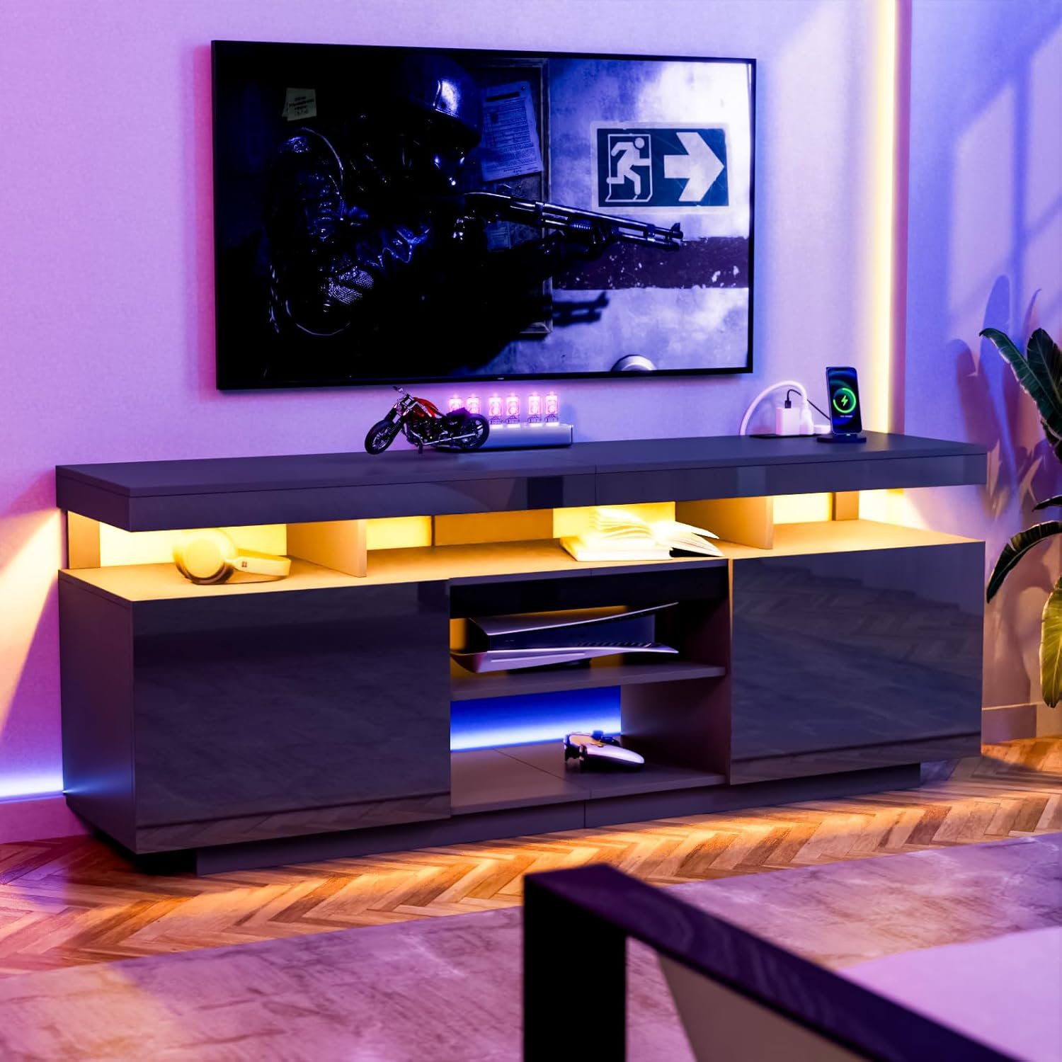 Brayden Studio® LED TV Stand for 75 Inch TV, Modern Tall Entertainment ...