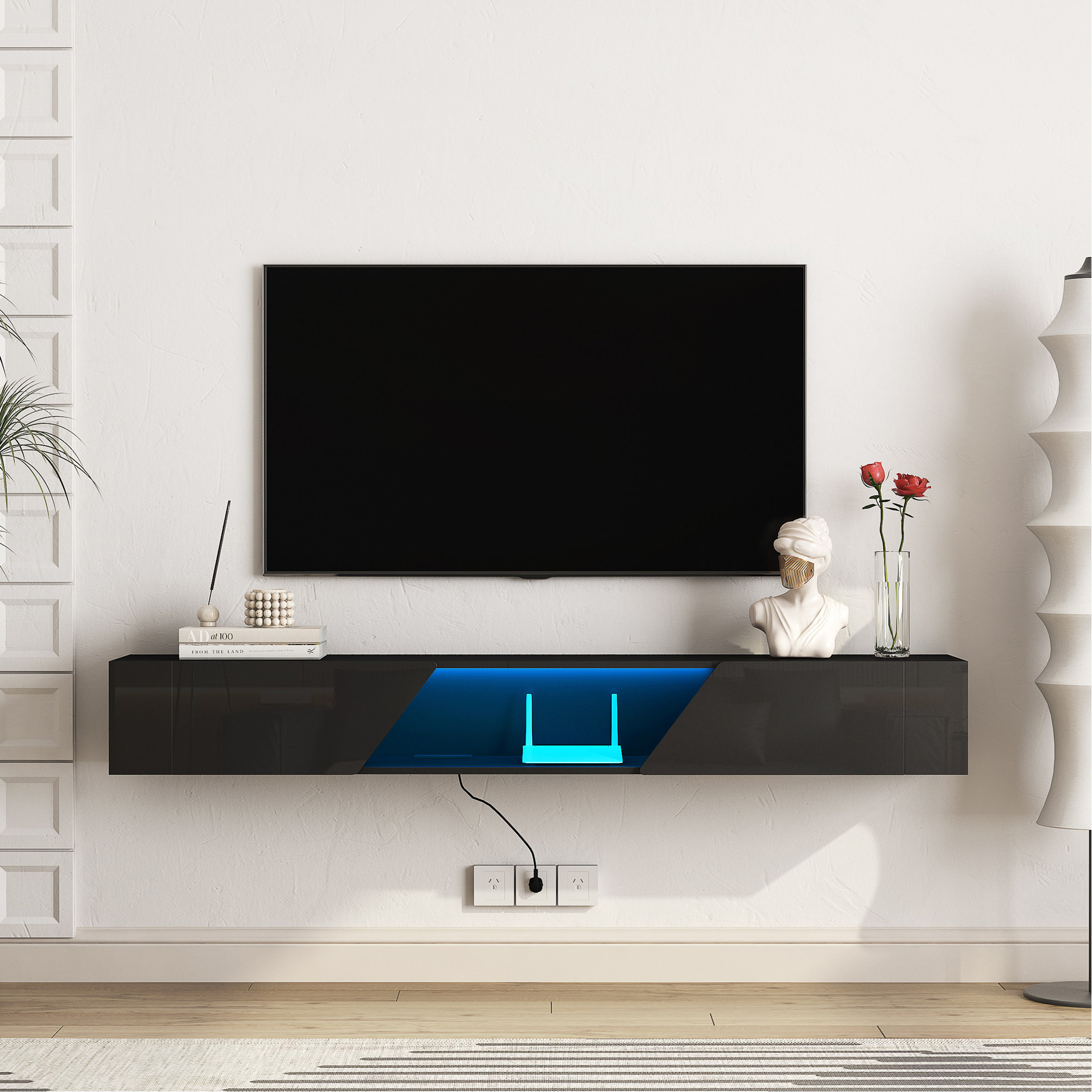 Ivy Bronx Floating TV Stand Wall Mounted With 16 Color Leds, Modern TV ...