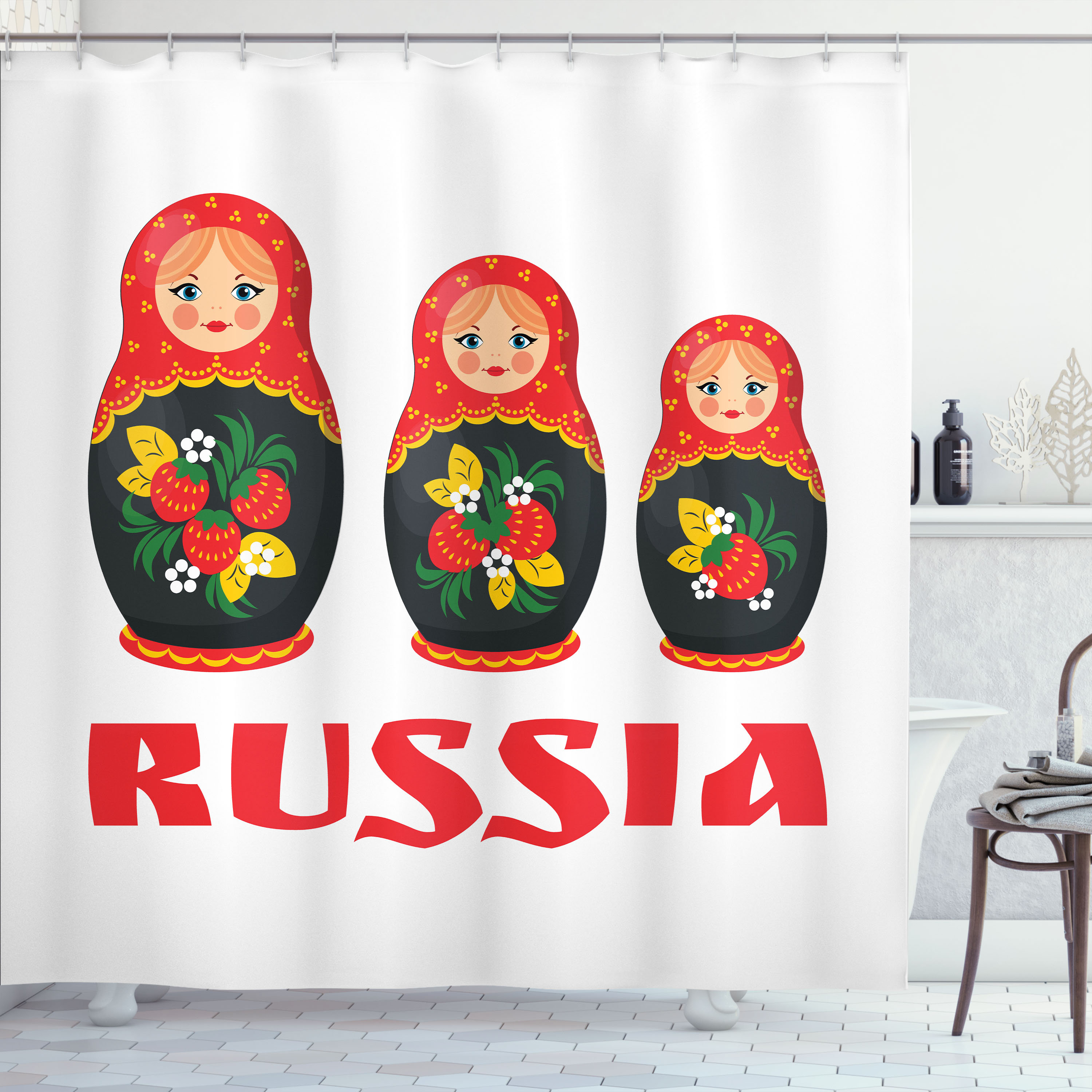 East Urban Home Russian Shower Curtain Nesting Matryoshka Dolls Vermilion White Green | Wayfair