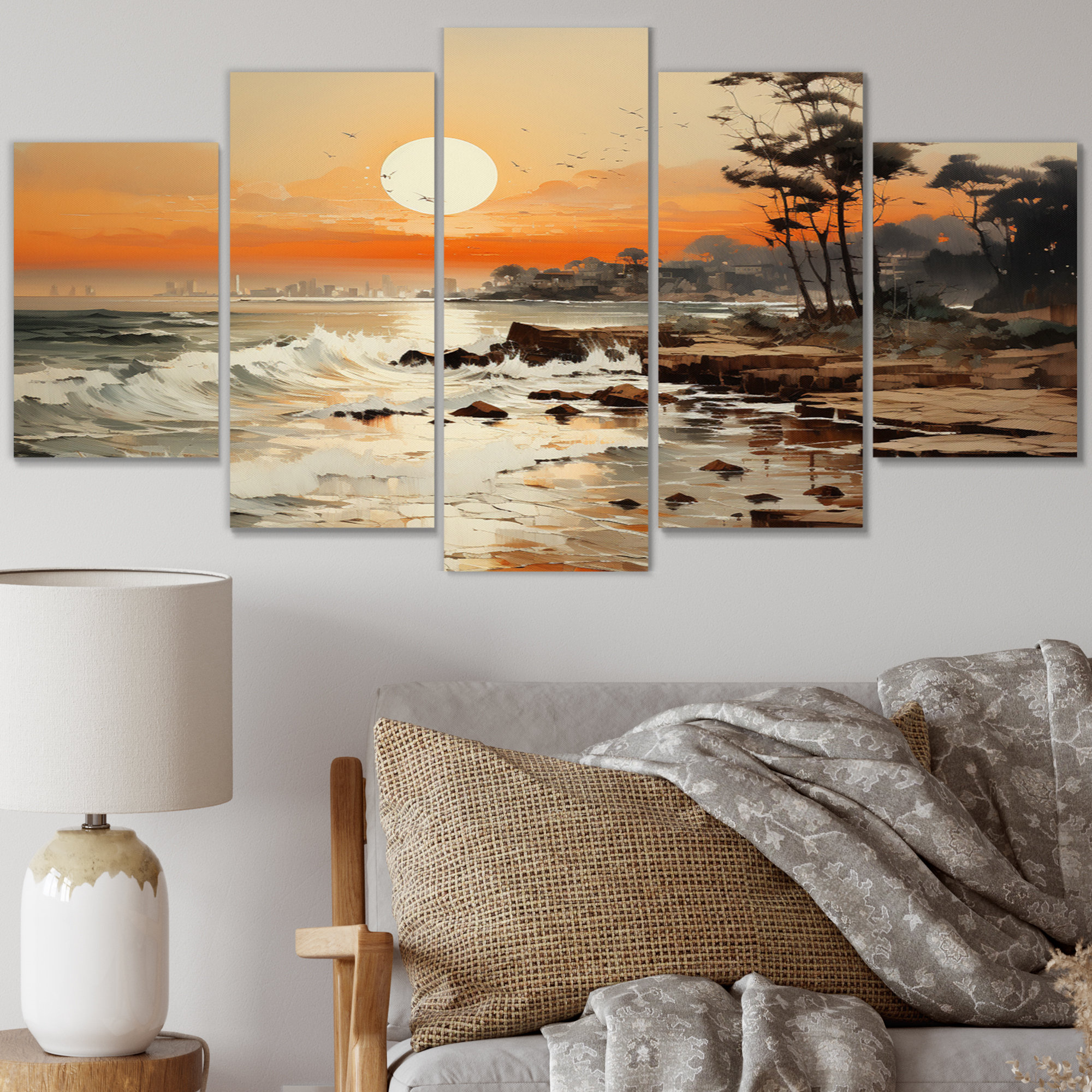 Highland Dunes France French Riviera Sunset On Canvas 5 Pieces Print ...