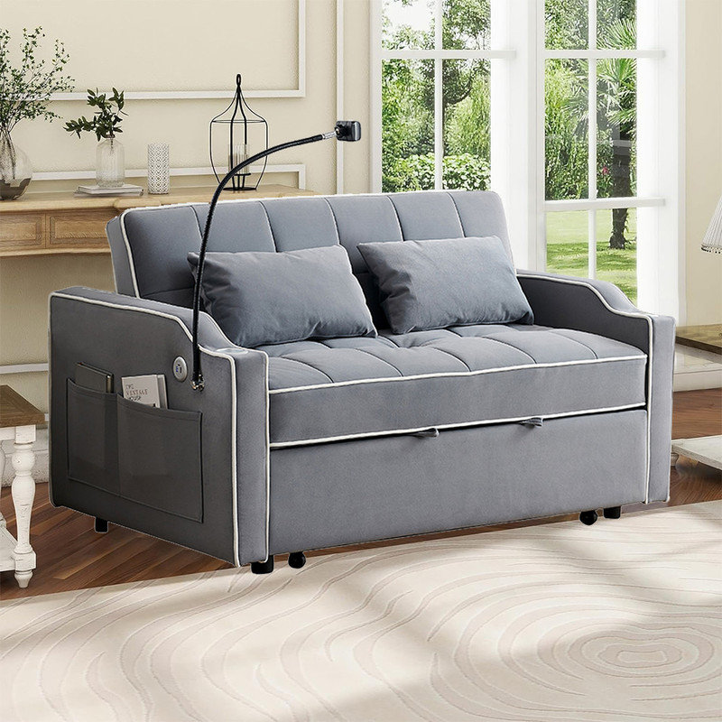 Mercer41 3-In-1 Velvet Sofa Bed with USB/Type-C Charging Port ...