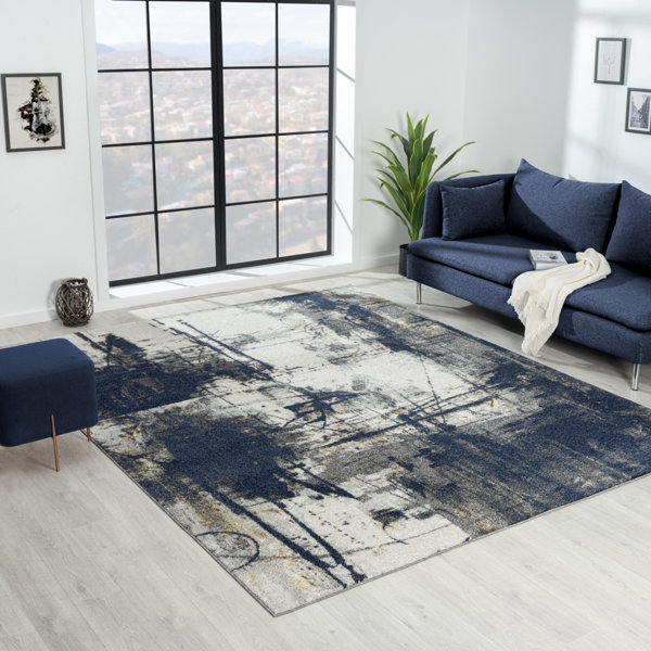 17 Stories Haughay Performance Navy/White/Gray Rug & Reviews | Wayfair