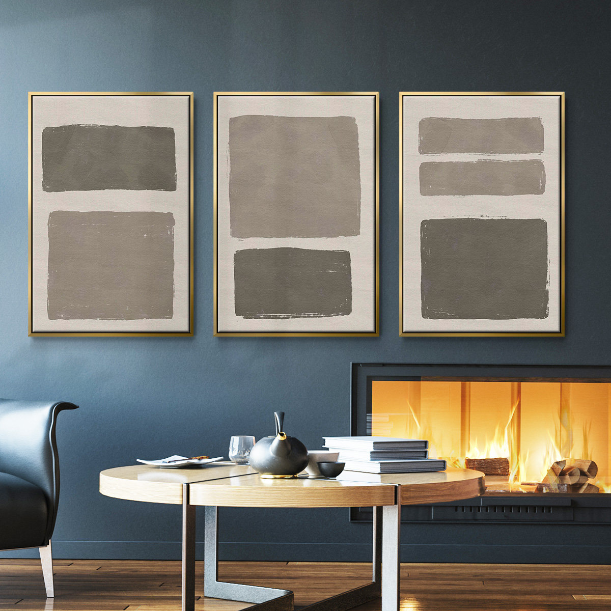 Ivy Bronx Neutral Color Block I Framed On Canvas 3 Pieces Set | Wayfair