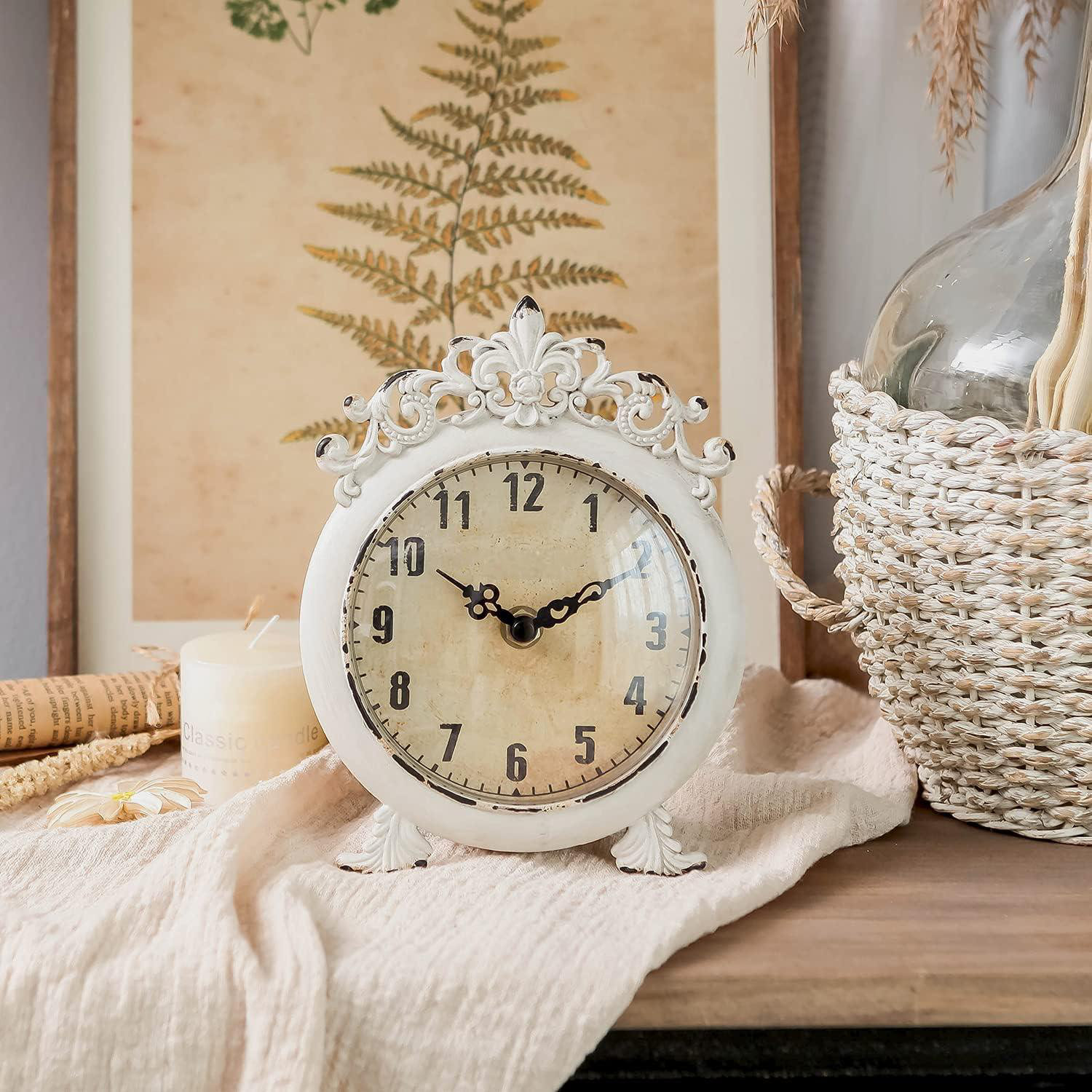 One Allium Way Small Vintage Table Clock, Decorative Shelf Desk Top ...