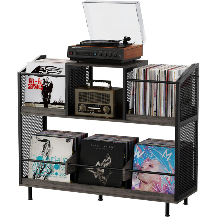 17 Stories Rustic Grey Vinyl Record Cabinet: Sturdy Metal Frame, Holds ...