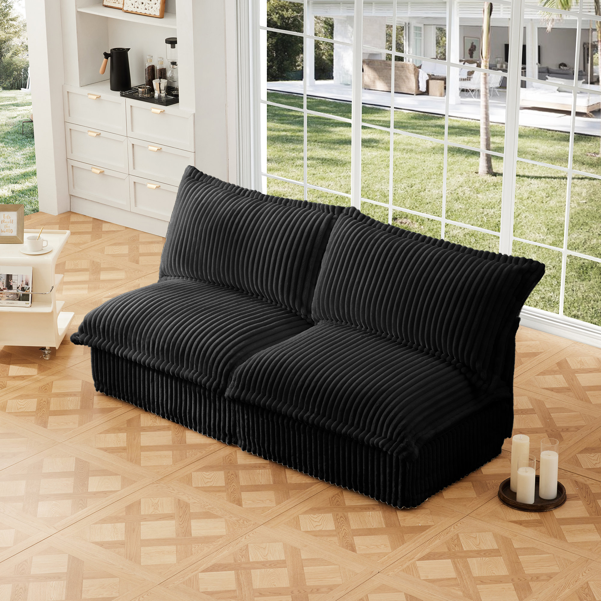 Everly Quinn Stetson 2-Seater Corduroy Sectional Sofa with Armless ...