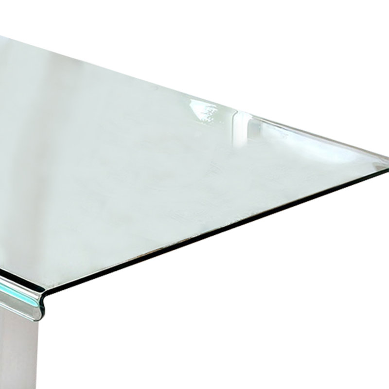 Orren Ellis Metal And Glass Dining Table With Dual Post Pedestal Base ...