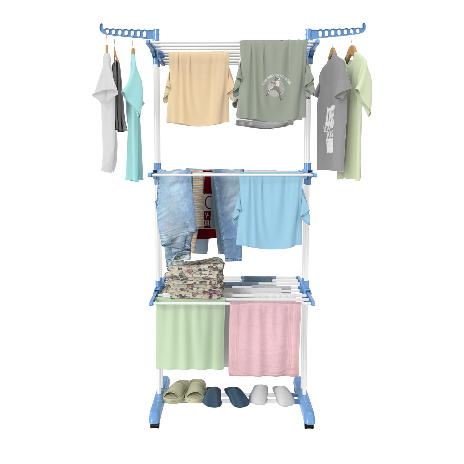 NIERBO Stainless Steel Clothes Drying Rack, 4-Tier With Locking Wheels ...