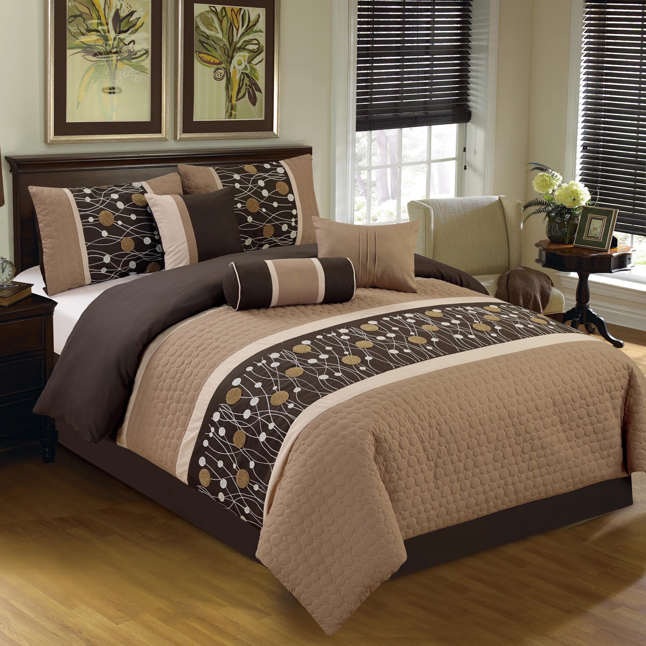 Elight Home Brown/White Modern & Contemporary 7 Piece Comforter Set ...