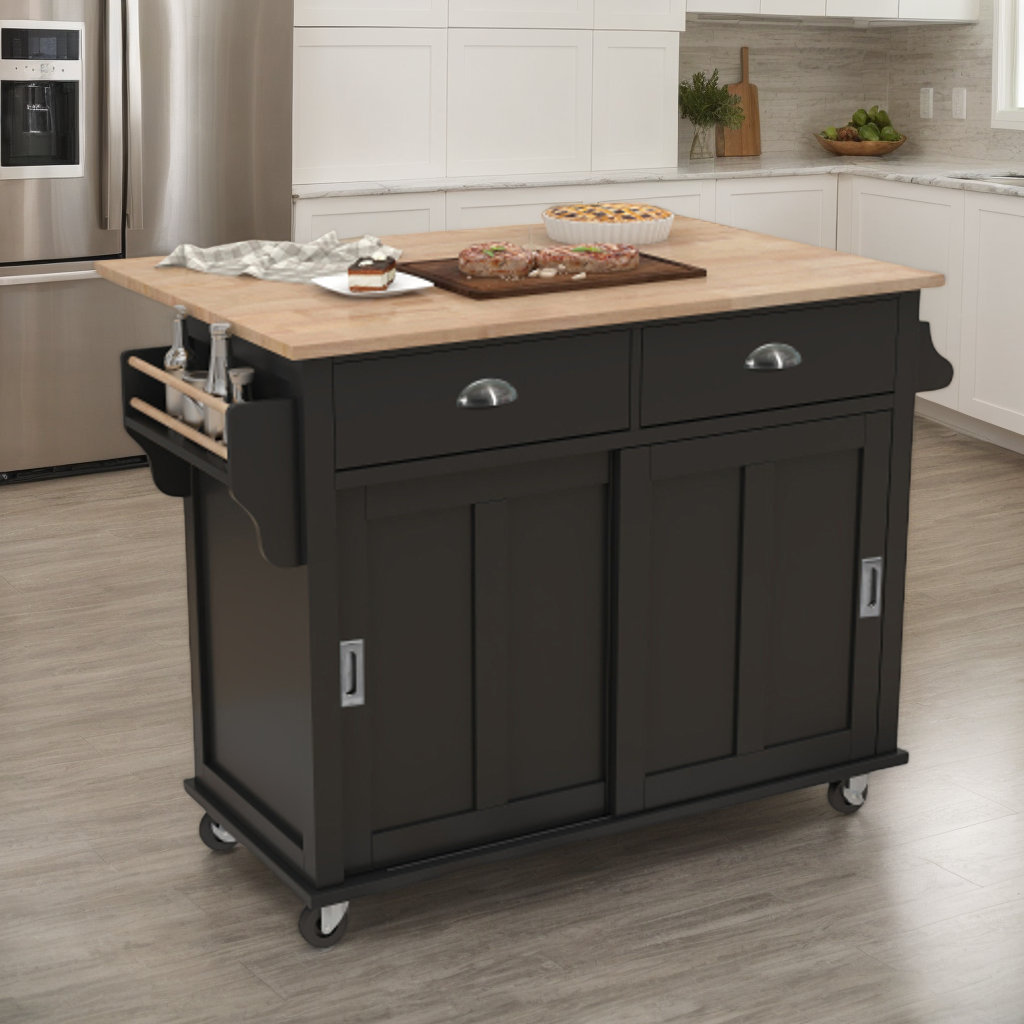Lark Manor Kitchen Cart with Rubber wood Drop-Leaf Countertop ...