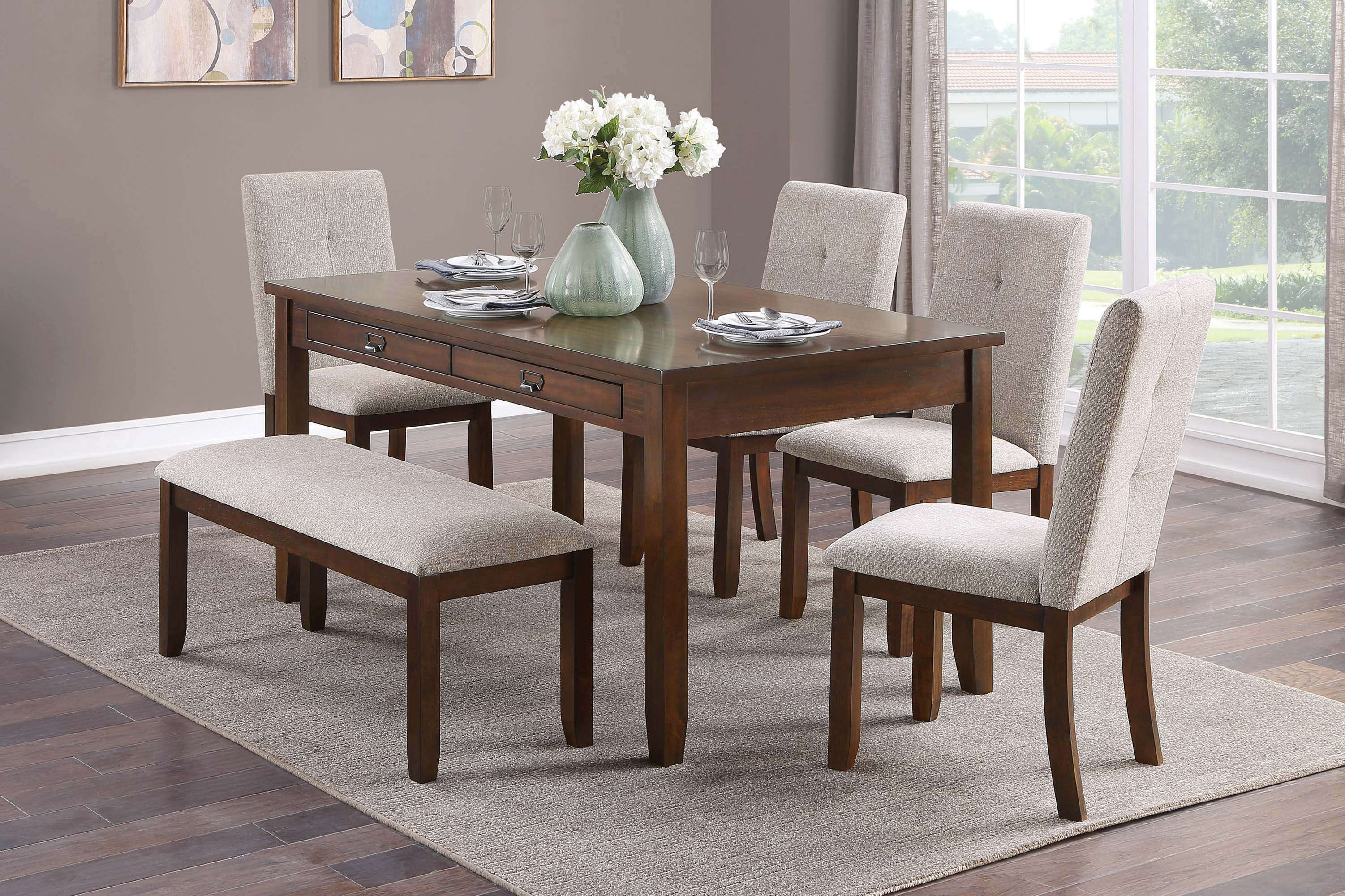 Lark Manor™ 6Pc Dining Set Table Bench And 4 Side Chair Chenille ...