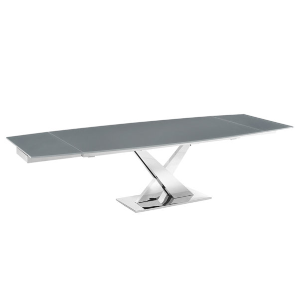 Casabianca Furniture X Base Extendable Glass Top Metal Base Dining ...