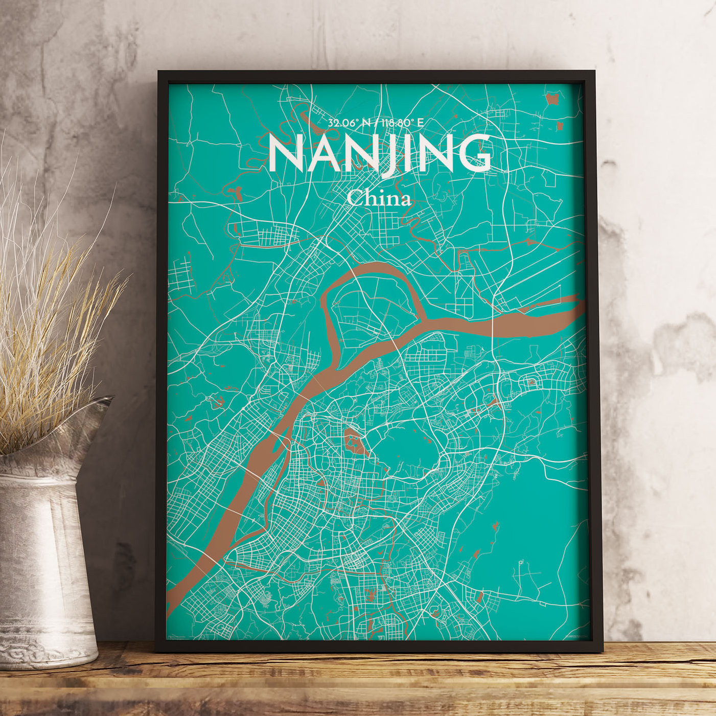 Wrought Studio™ 'Nanjing City Map' Graphic Art Print Poster in Nature ...