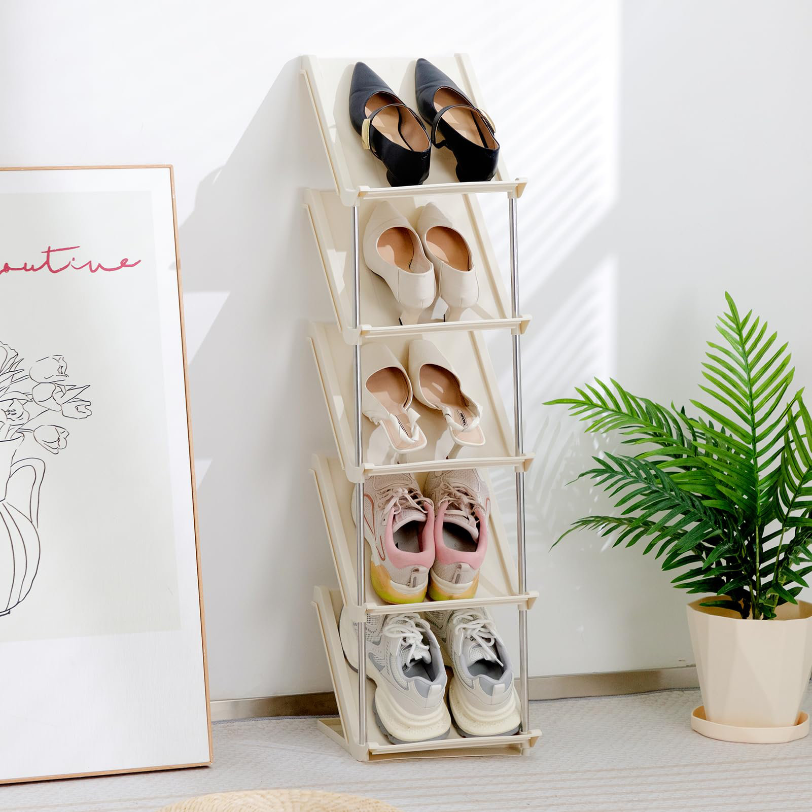 Rebrilliant 5 Tier Plastic Shoe Shelf Collapsible Shoes Storage | Wayfair