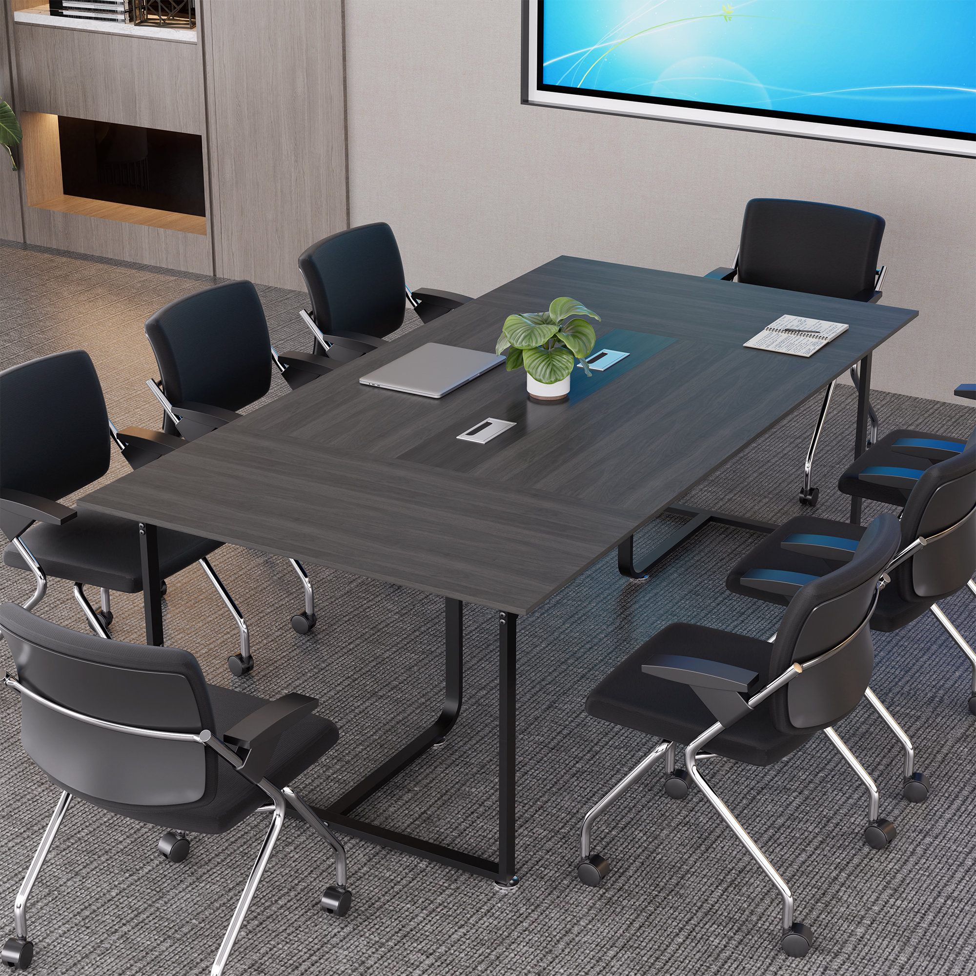 Inbox Zero 8ft Rectangular Conference Table With Cable Grommets, Large ...