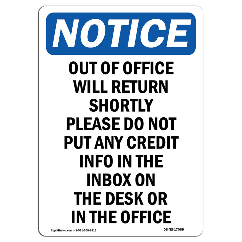 SignMission Out of Office Will Return Shortly Sign | Wayfair