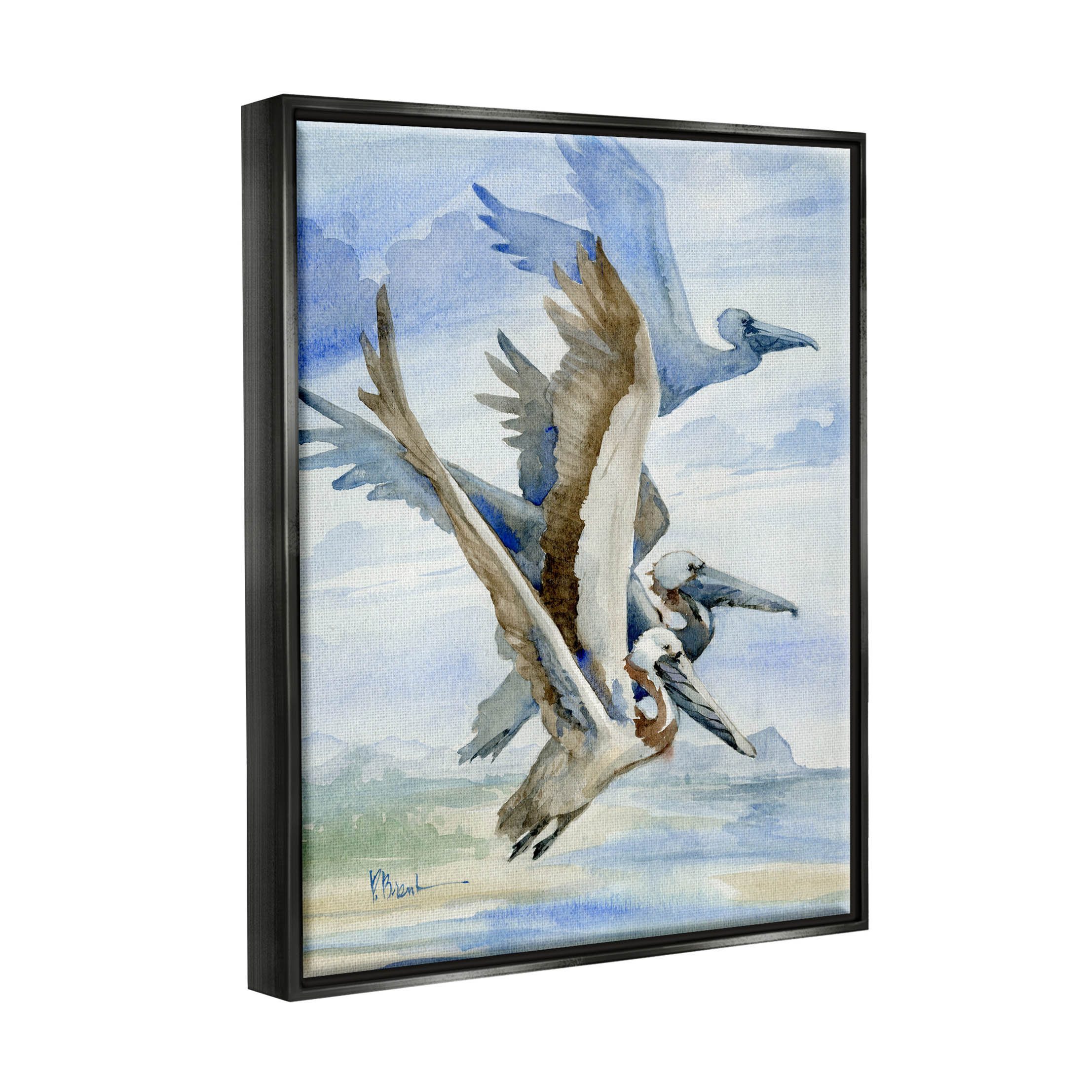 Dovecove Pelicans Aloft Bird Flight Trio - Floater Frame Painting on ...