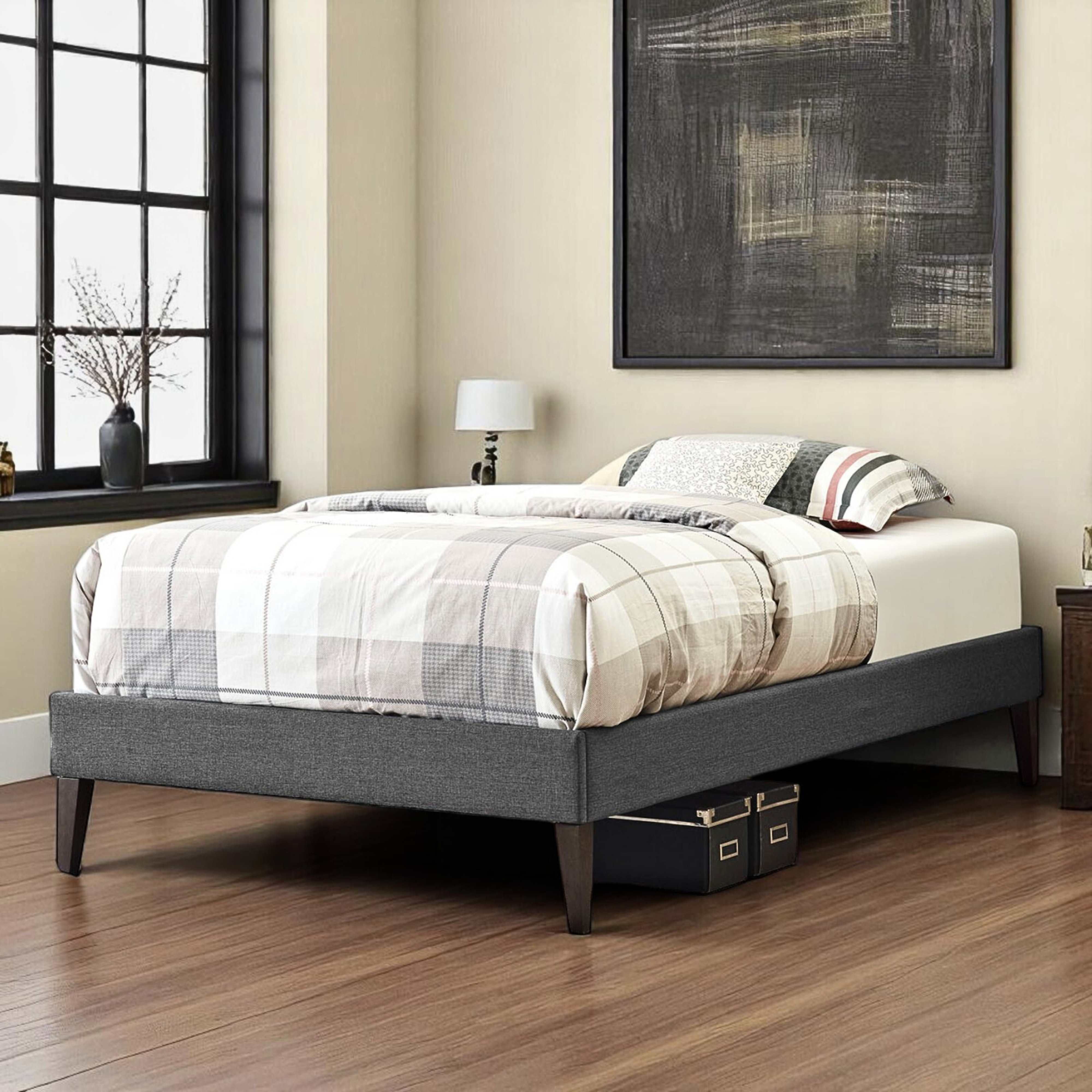 George Oliver Rhylen twin bed frame with squared tapered legs | Wayfair