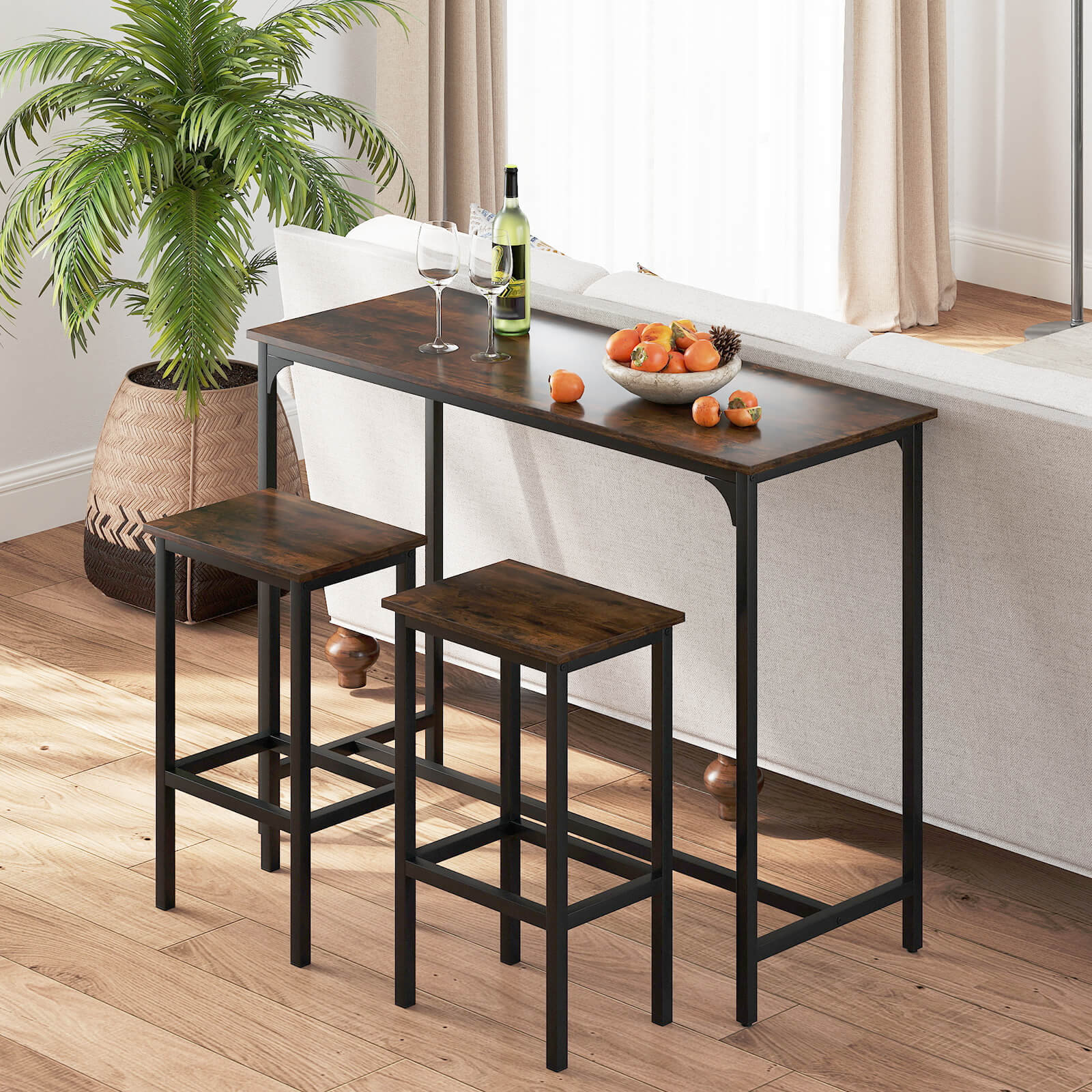 17 Stories 3 Pcs Counter Height Table Set With Footrests Rectangular Pub Table & Chairs | Wayfair