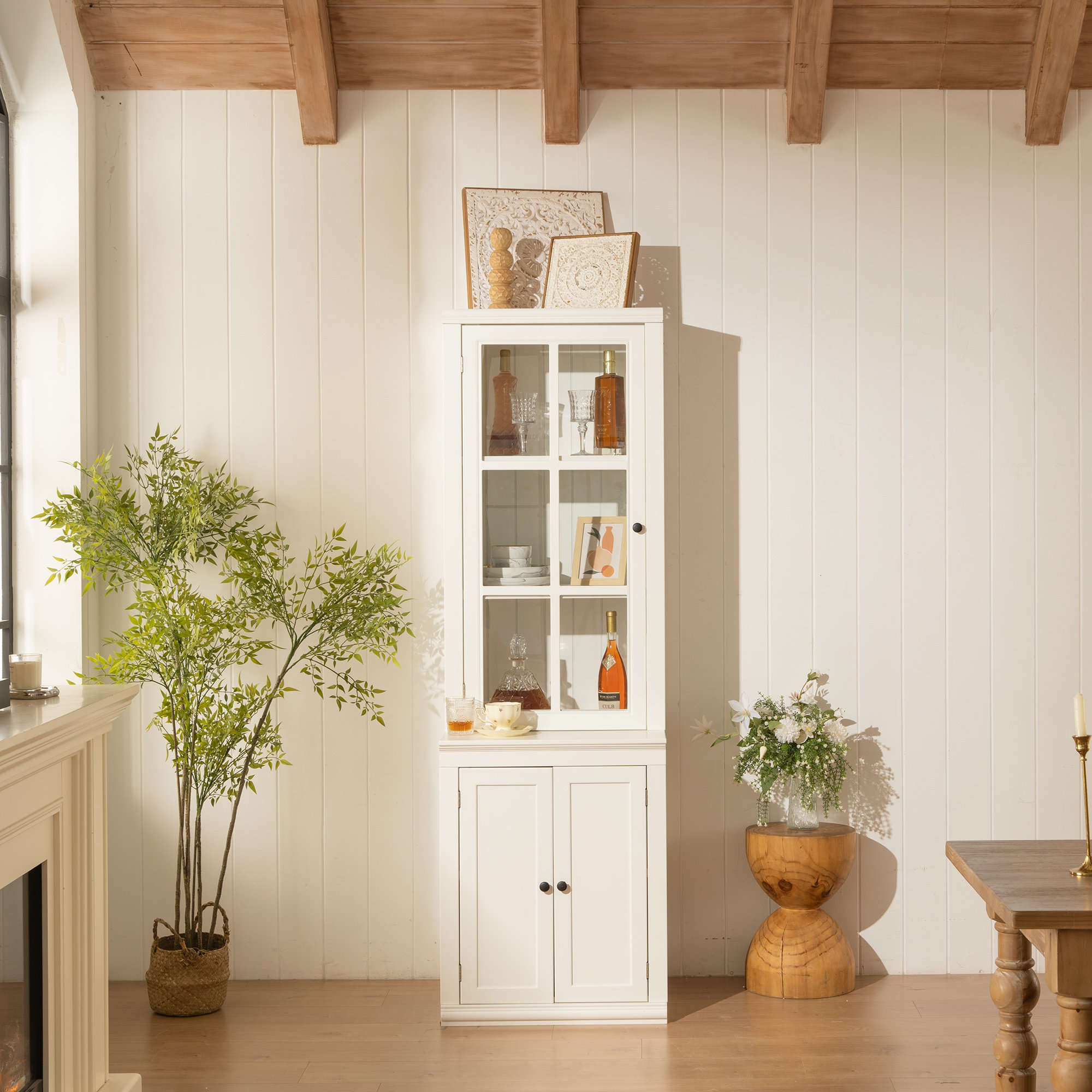 Lark Manor 75.25'' Tall Freestanding Pantry Cabinet With Glass Door & Lattice Window, Farmhouse ...