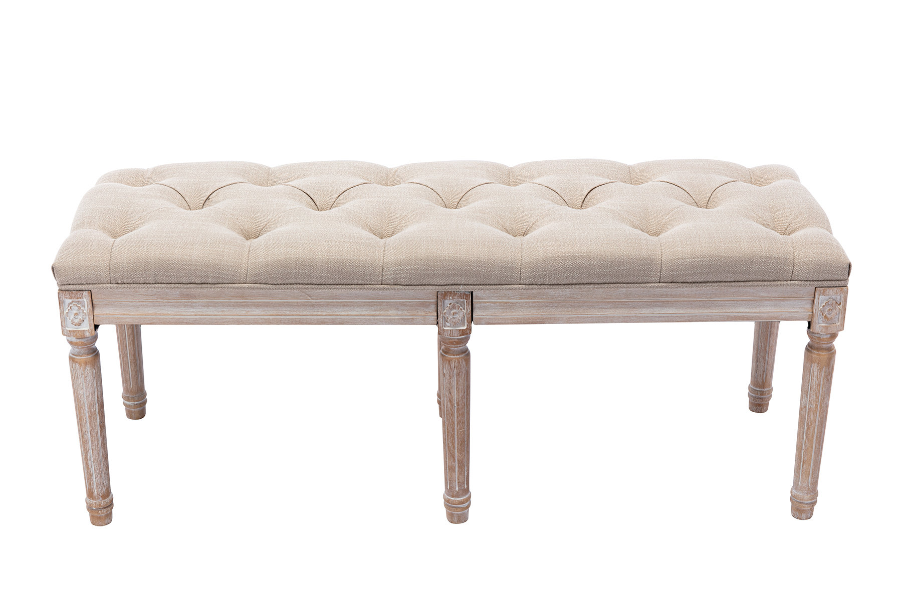 One Allium Way French Country Style Vintage Bench With Padded Seat, 45 ...
