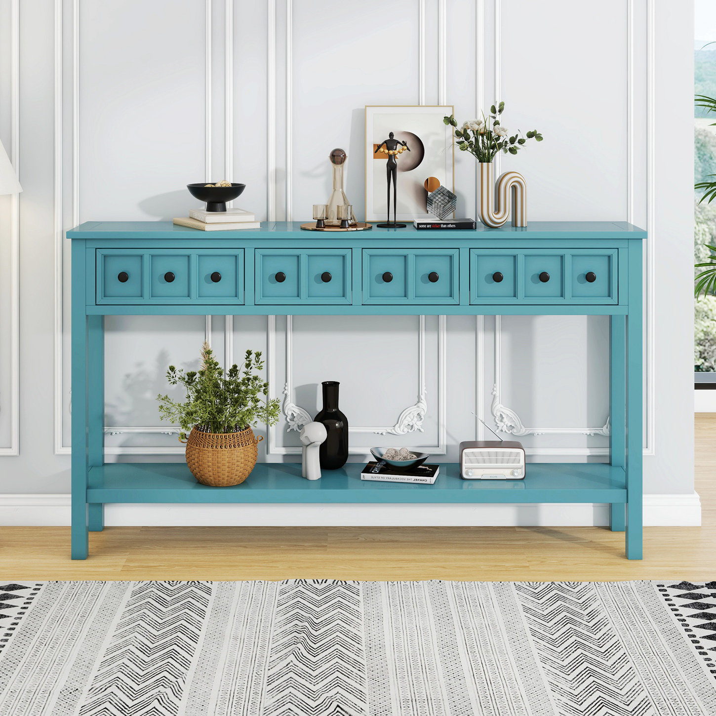 Mercer41 Rustic Entryway Console Table, Long Sofa Table With 2 ...