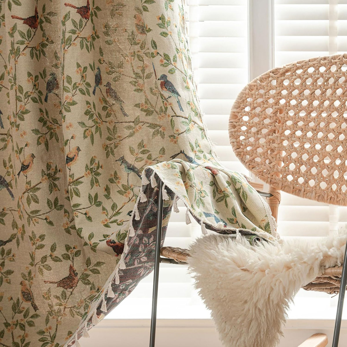 Red Barrel Studio® Jacquard Drapes Bird Patterned Semi Sheer | Wayfair