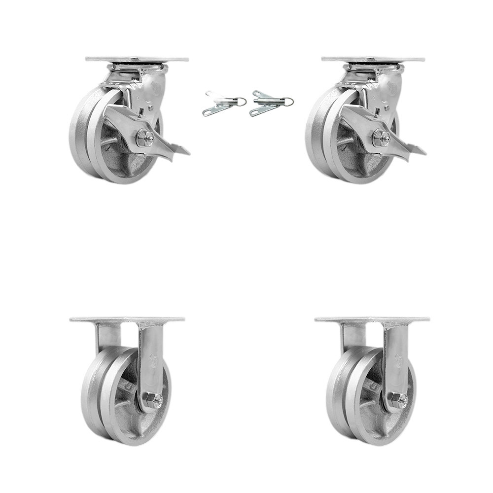 Service Caster 4 Piece V Groove Semi Steel Caster Set with 2 Brakes ...