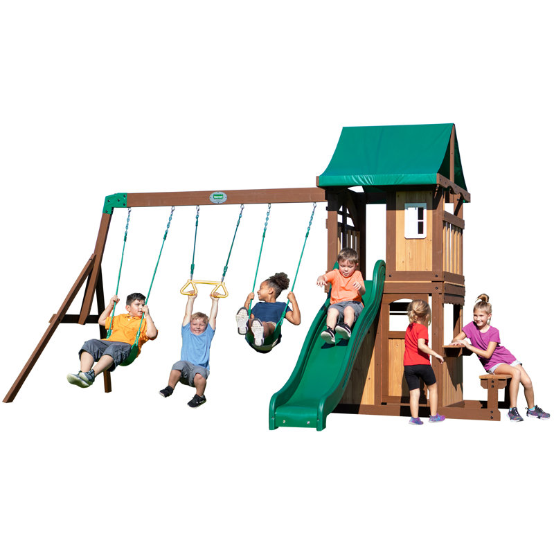 Backyard Discovery Lakewood Cedar Wood Swing Set with Wave Slide ...