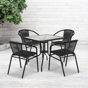 Wade Logan® Amlie 23.5" Square Glass Metal Table with 2 Metal Aluminum ...
