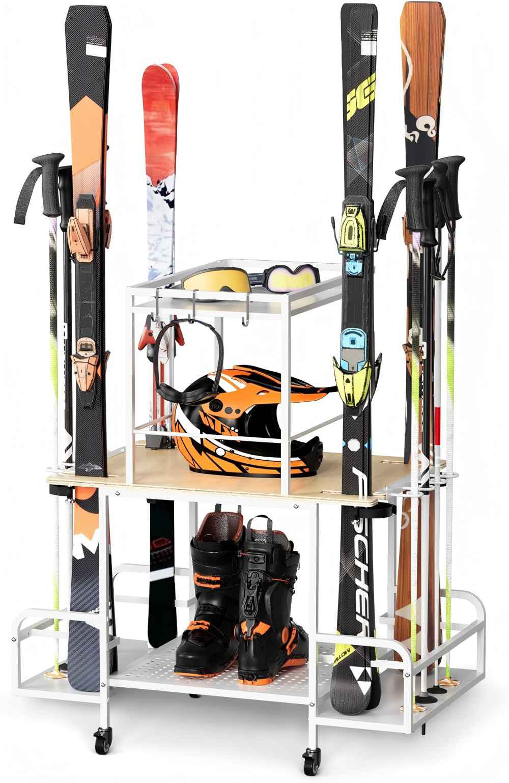Latitude Run® Freestanding Ski Rack For Garage, 2-Tier Ski Organizer ...
