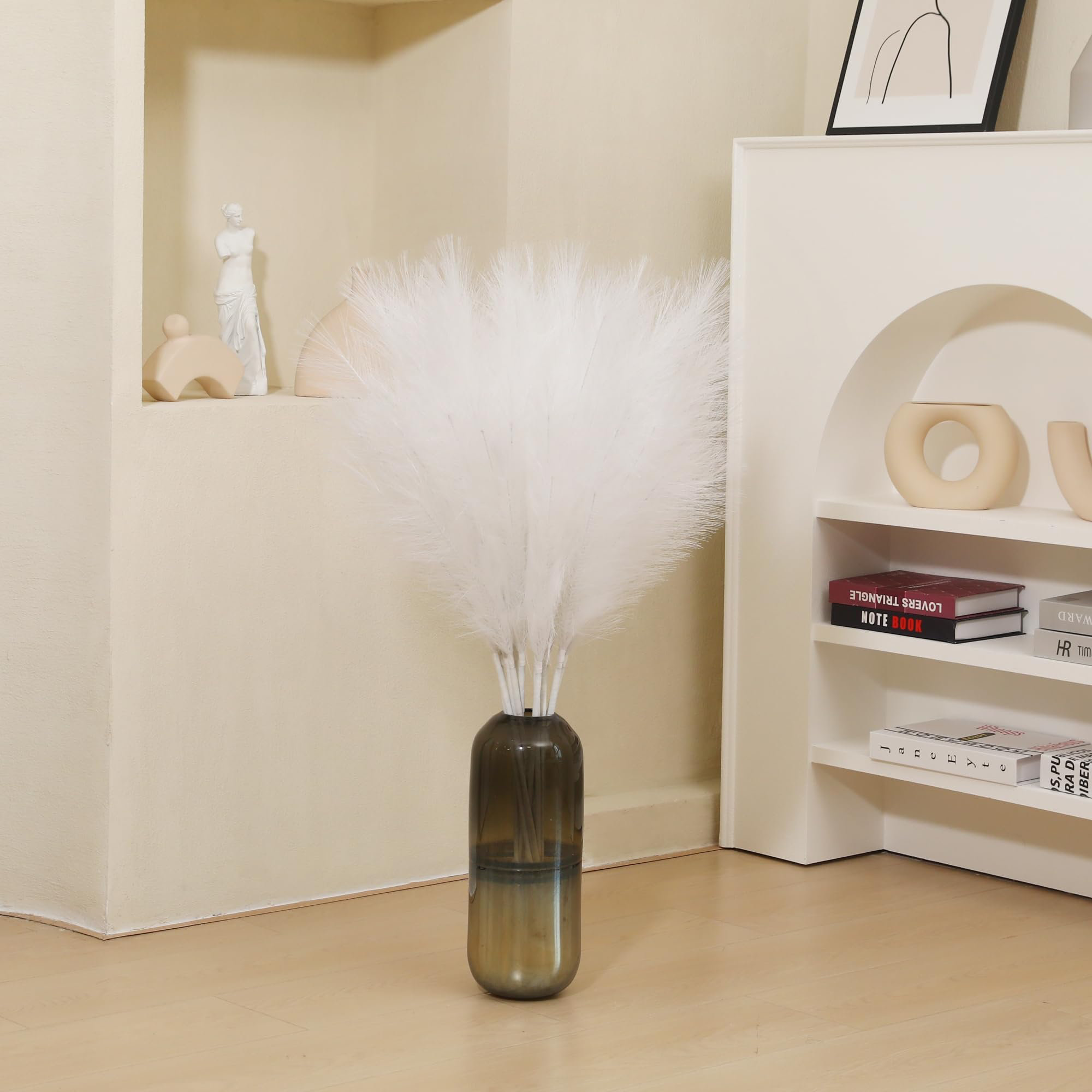 Primrue 9 Stems White Faux Pampas Grass - 38 Inch Tall Artificial ...