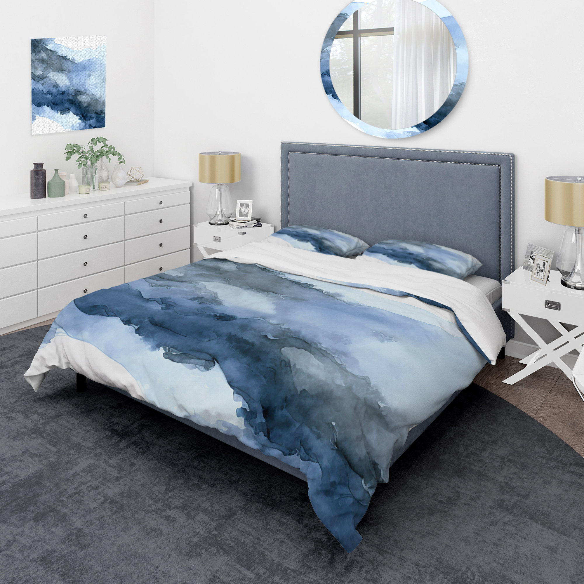 Design Art Sapphire Blue Nebula VII - Abstract Liquid Ink Duvet Cover ...