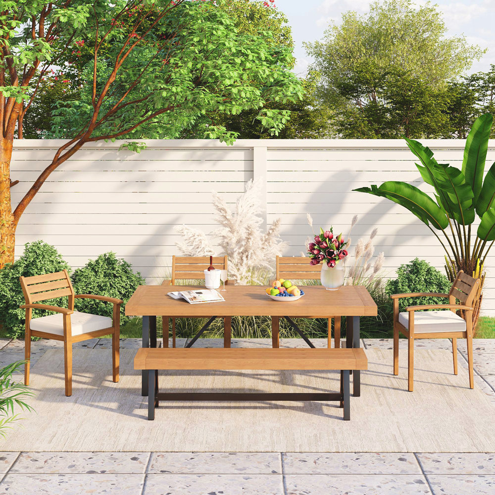 Latitude Run® Outdoor Wood Dining Set For 6-7 Person, Outdoor Dining ...