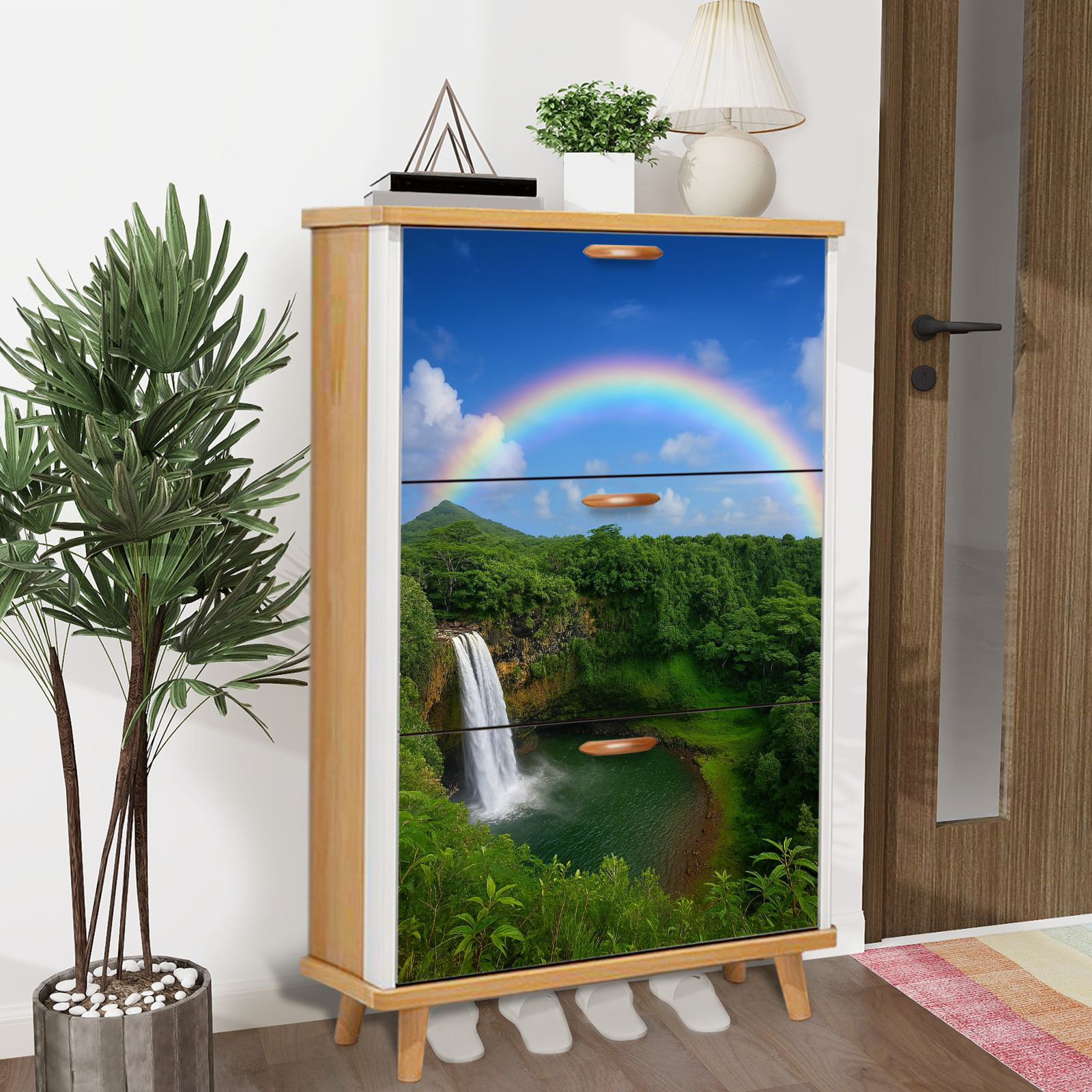 East Urban Home Shoe Storage Cabinet with 3 Flip Drawers for Waterfall ...