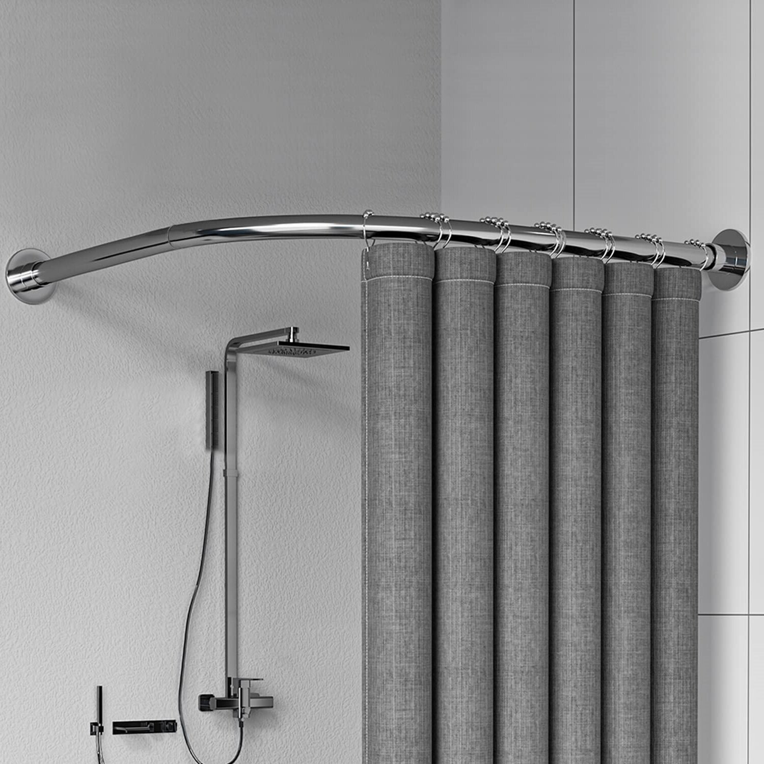 OLHAV Corner Curved Shower Curtain Rod,Stretchable L Shaped Adjustable ...