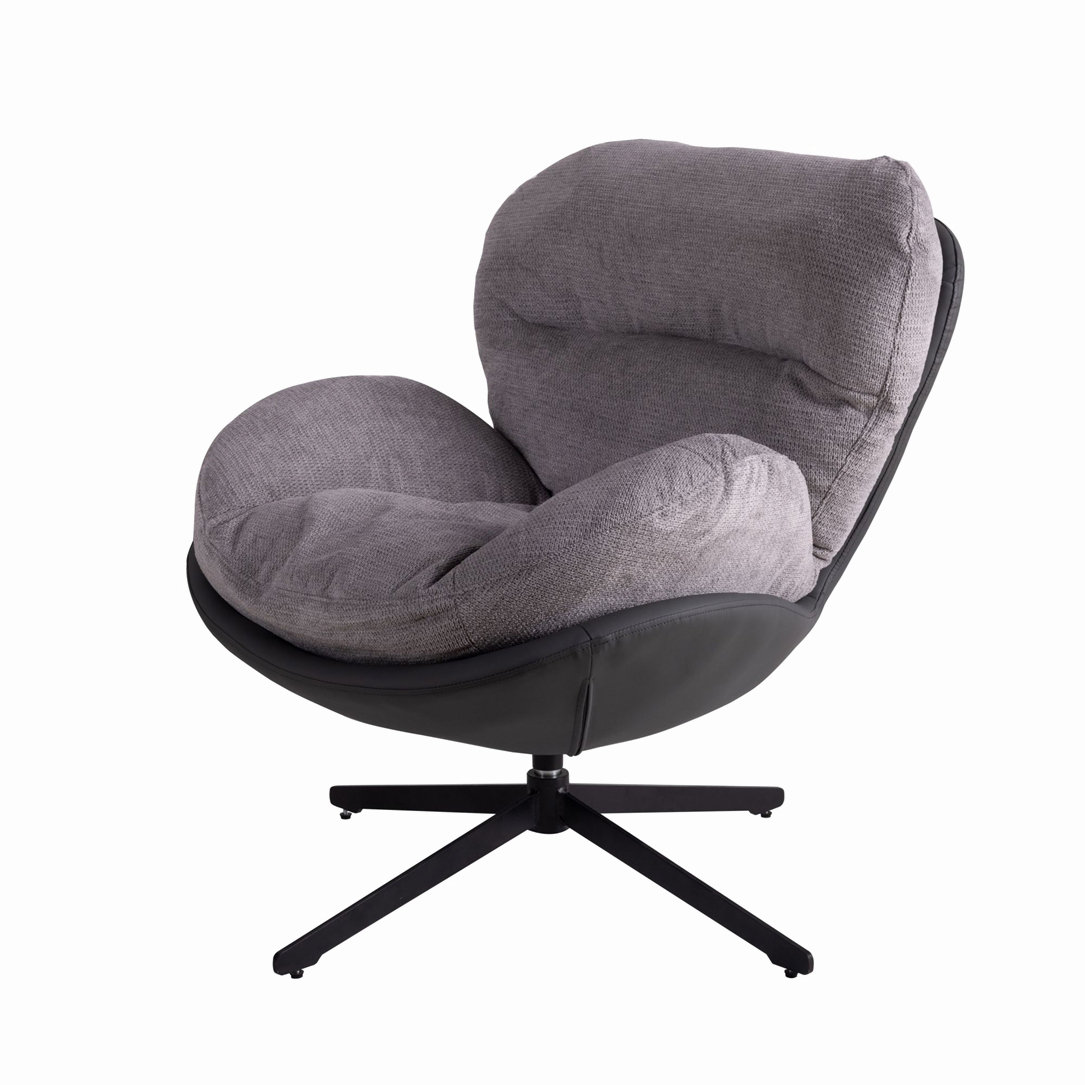 George Oliver Modern Chenille Chair with Faux Leather and Black Metal ...