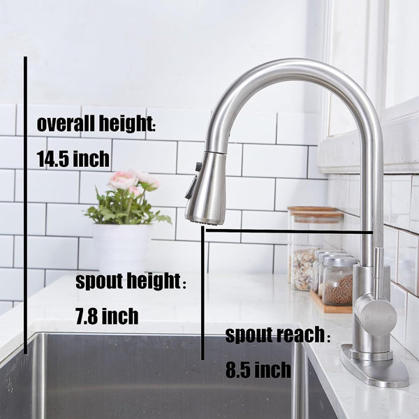 Ufaucet Brushed Nickel Single Handle Kitchen Faucet with Pull Down ...