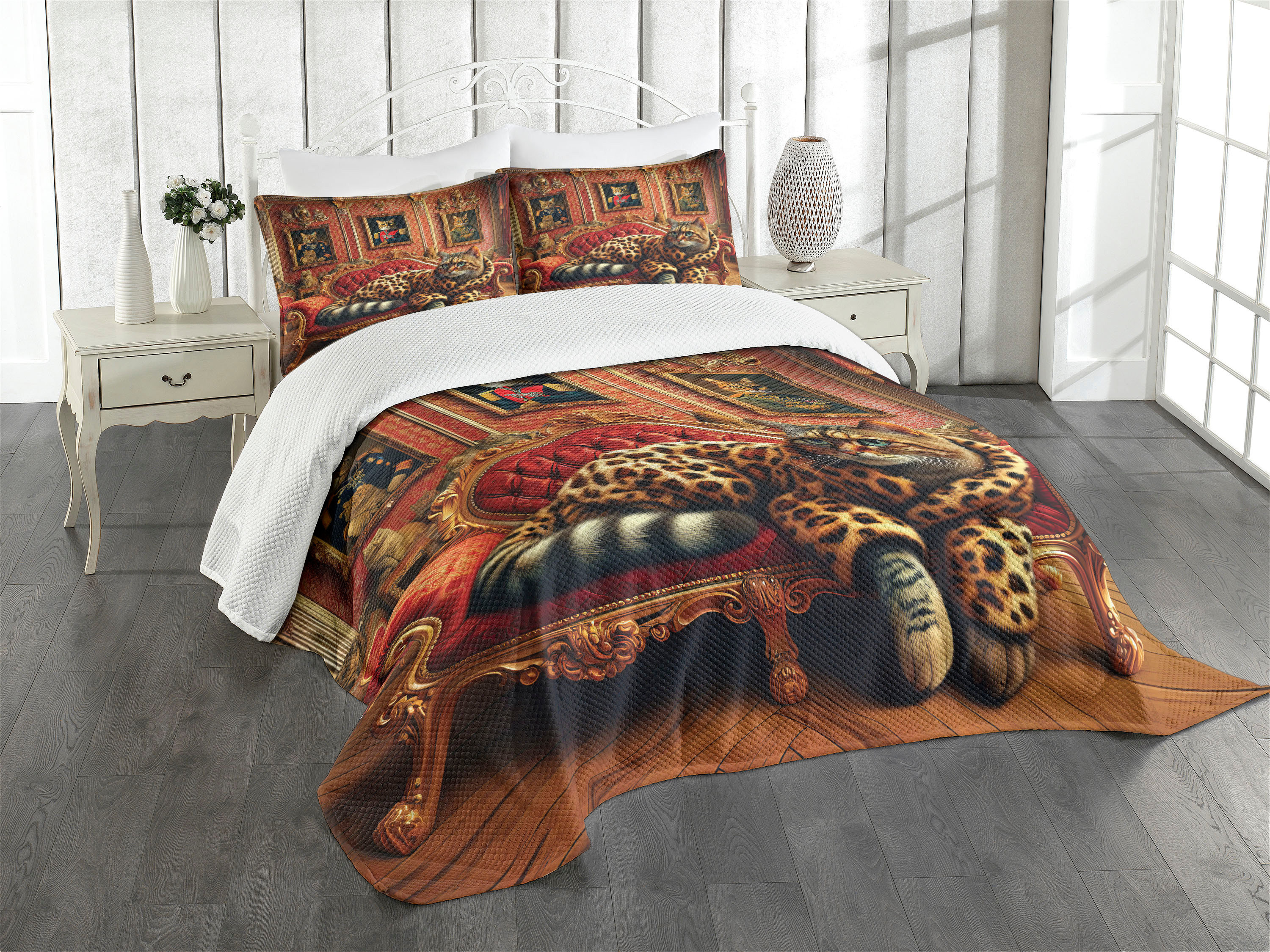 Ambesonne Cat Bedspread Royal Kitty in Leopard 429908 | Wayfair