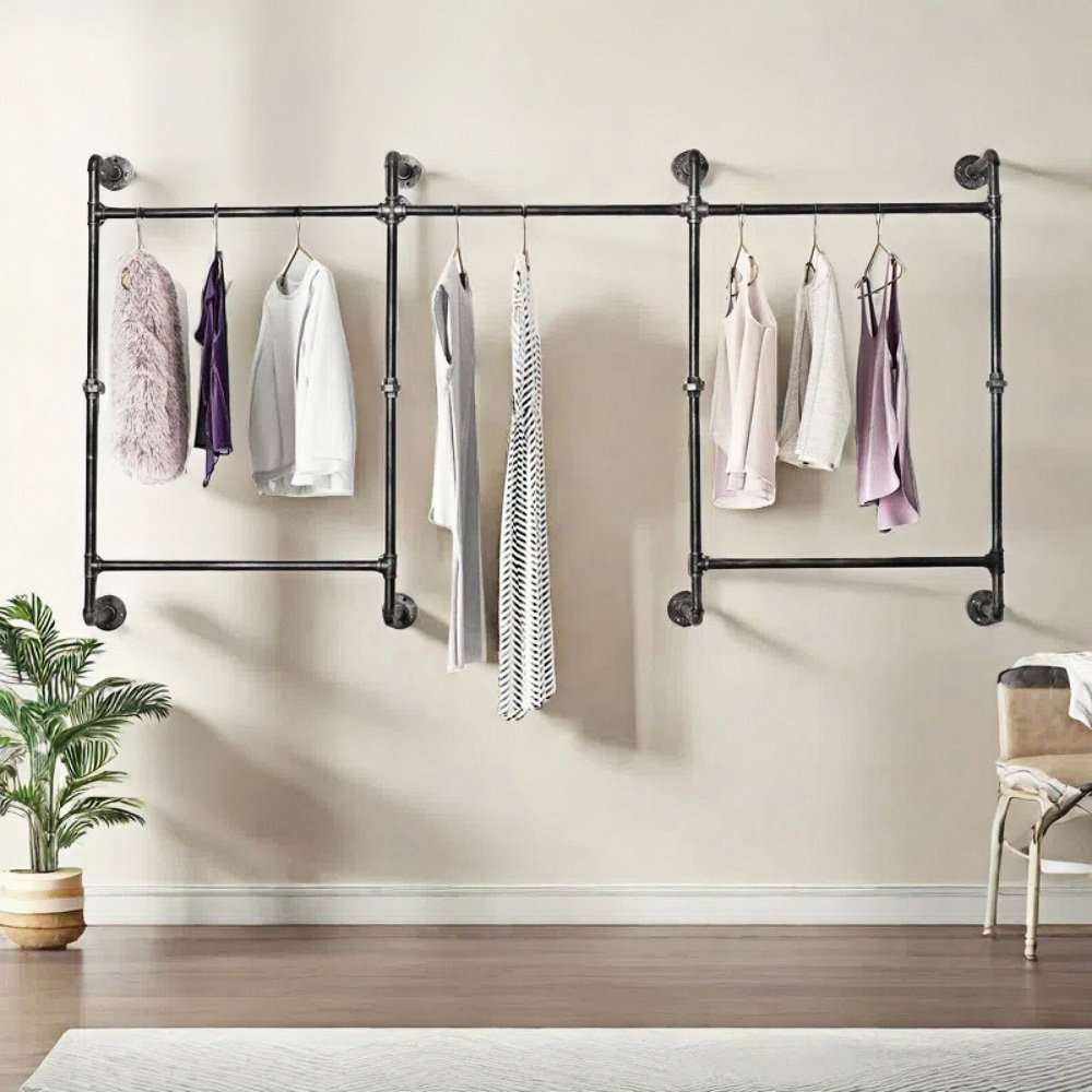Williston Forge Industrial Pipe Clothing Rack Wall Mounted,Retail ...