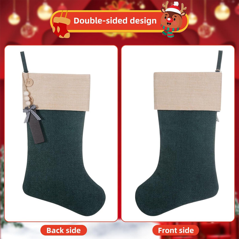 AMIBZ Personalized Burlap Christmas Stockings?Blank Wooden Tags DIY ...