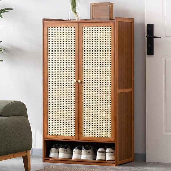 Bay Isle Home™ 2 Doors Natural Rattan Shoe Storage Cabinet,7 Tier ...