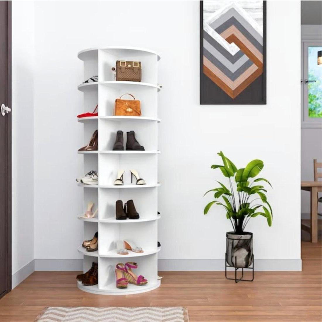 Rebrilliant Rotating Shoe Rack Tower 7-Tier Handbag Storage Organizer ...